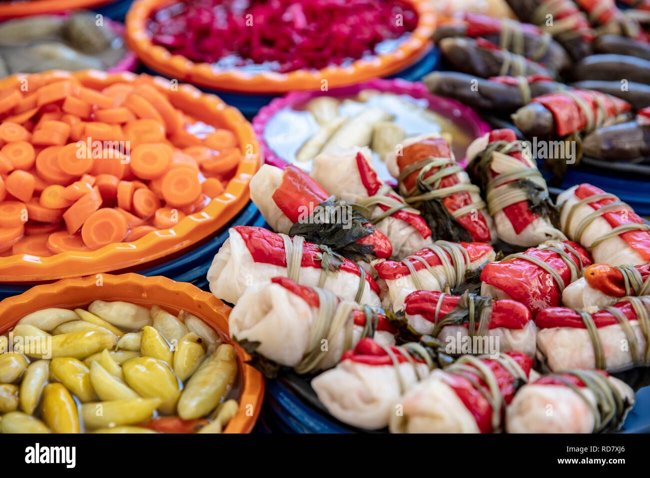 Turkish pickles in local market. Traditional Turkish pickles of various ...