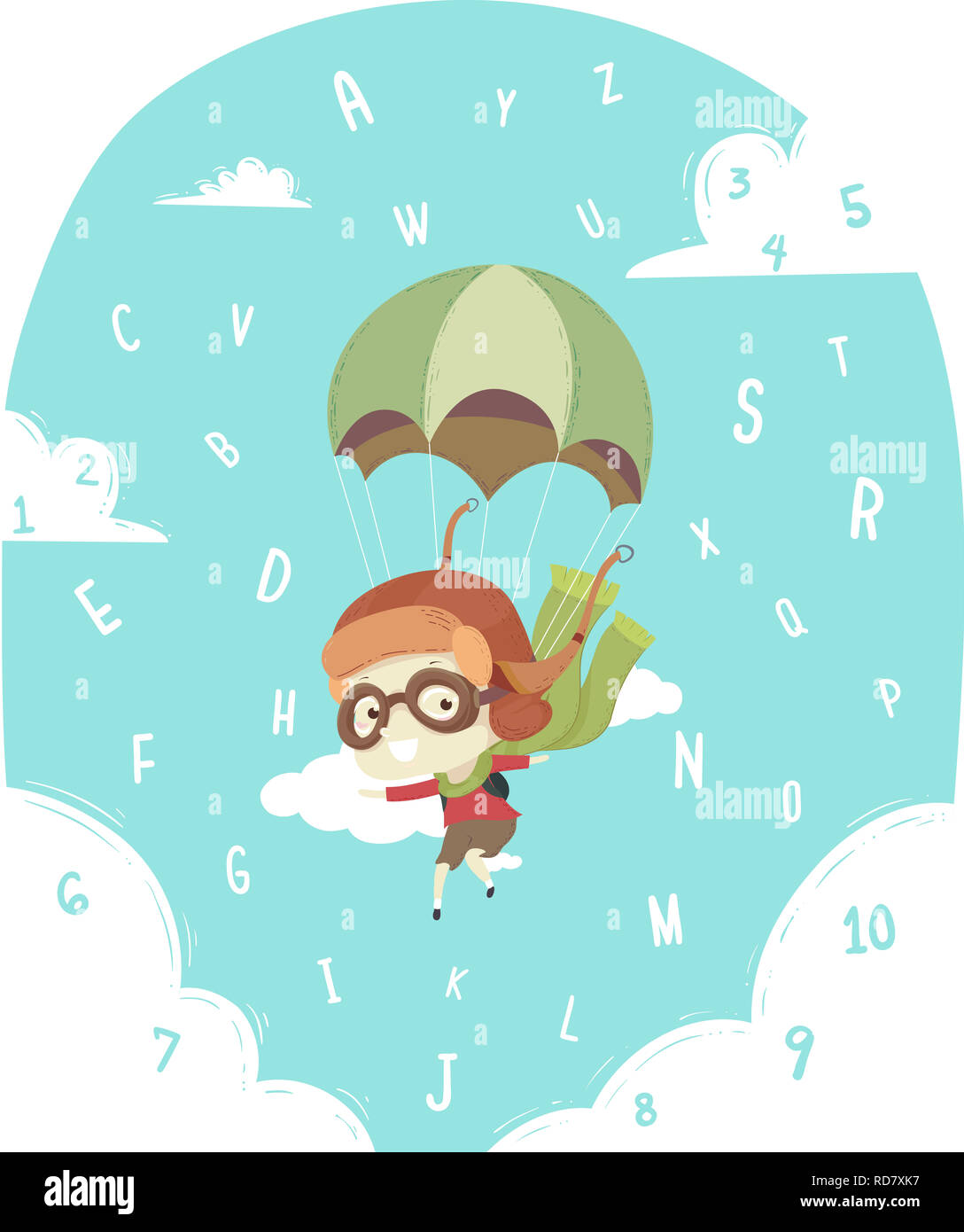 Illustration of a Kid Boy with Parachute Skydiving Among the Alphabet ...