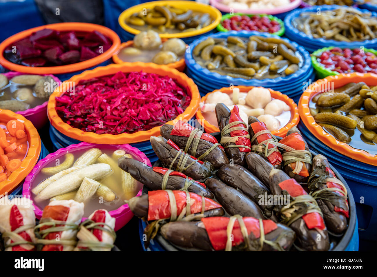 Turkish pickles in local market. Traditional Turkish pickles of various ...