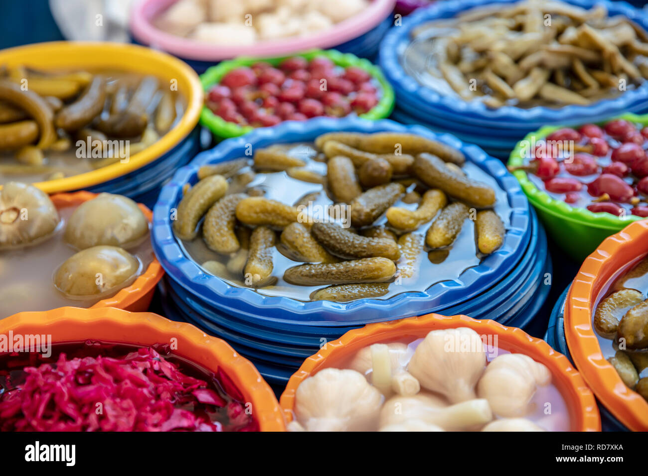 Turkish pickles in local market. Traditional Turkish pickles of various ...