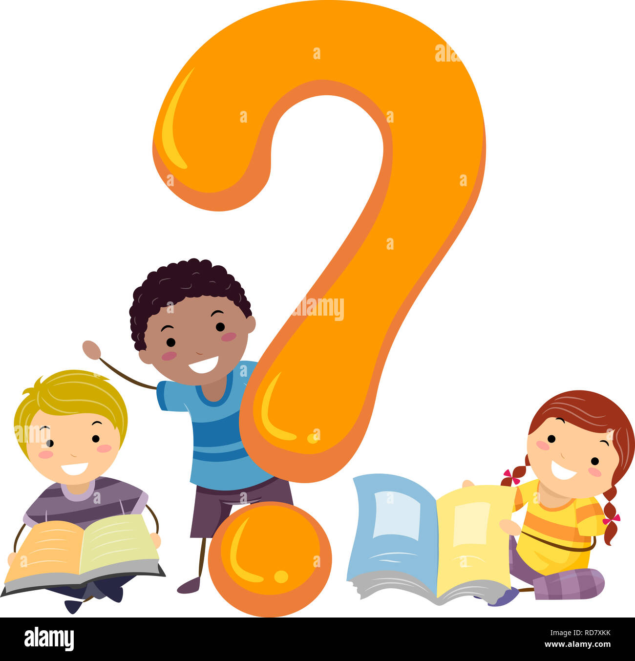 Illustration of Stickman Kids with Books and a Question Mark Stock ...