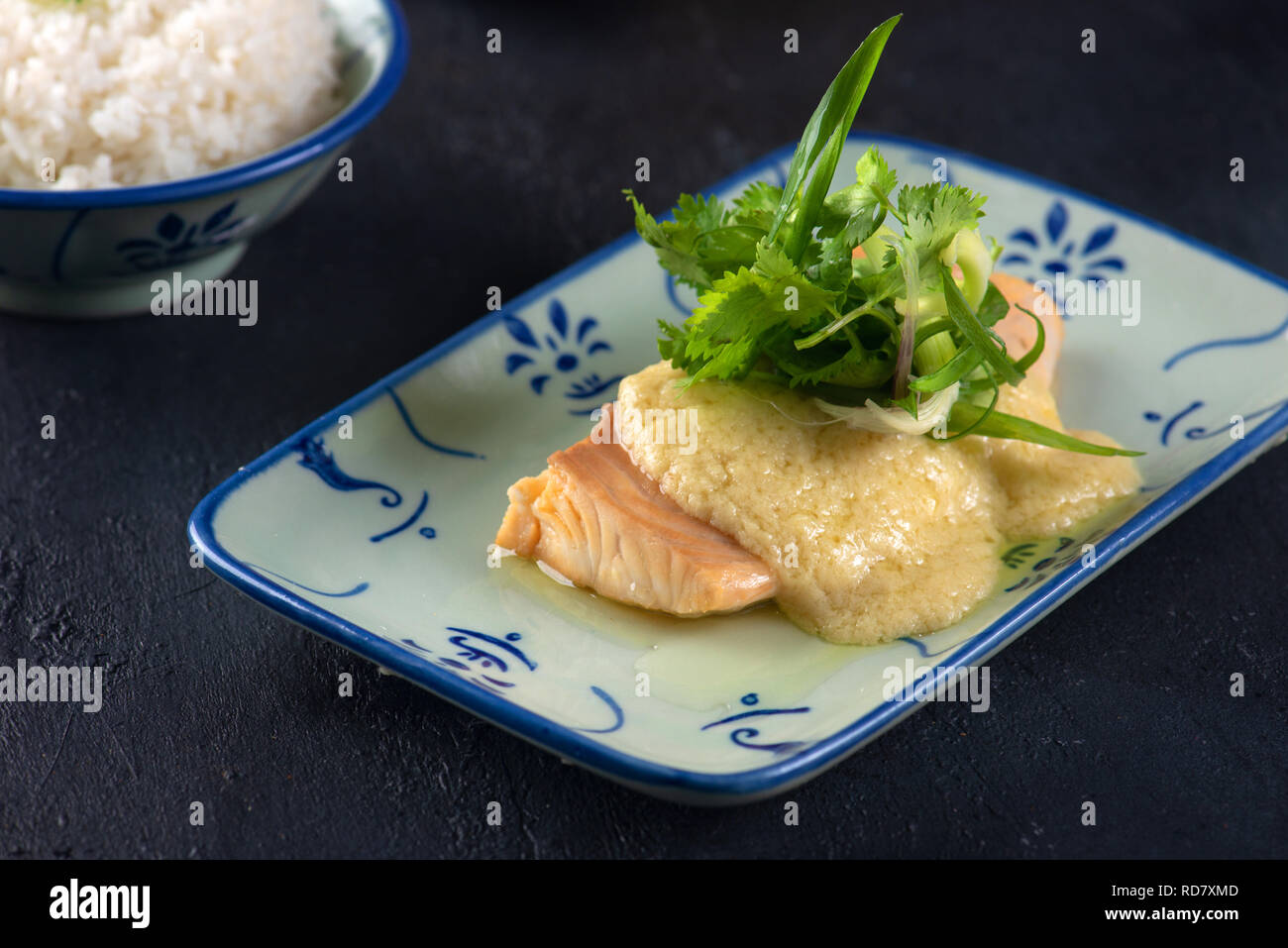 chinese style ginger steamed fish with rice Stock Photo - Alamy