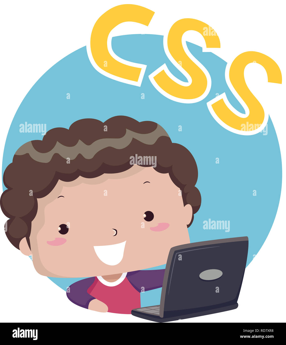 Illustration of a Kid Boy with Laptop and CSS. Programming Icon Stock ...