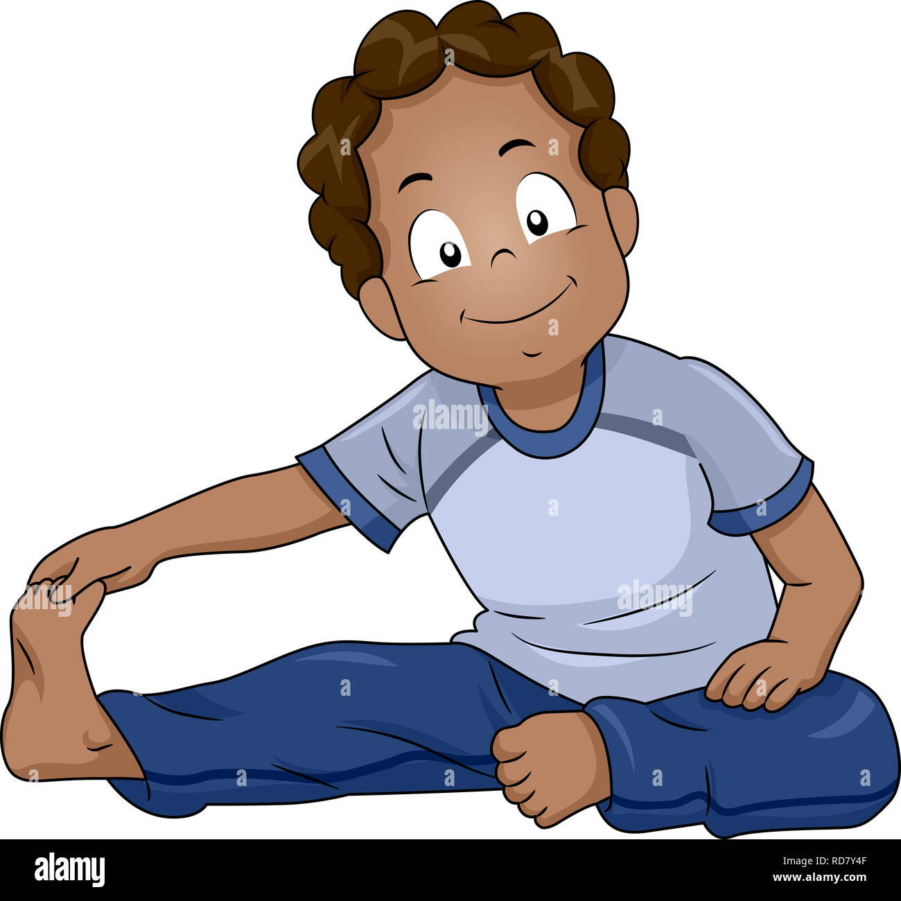 Illustration of an African American Kid Boy Stretching His Right Leg ...