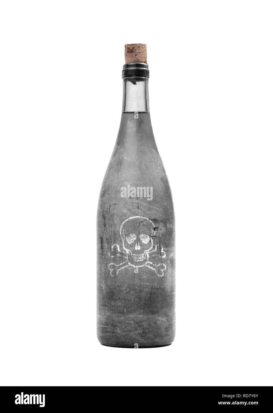 Old bottle with poison inside, covered in dust, isolated on white Stock ...