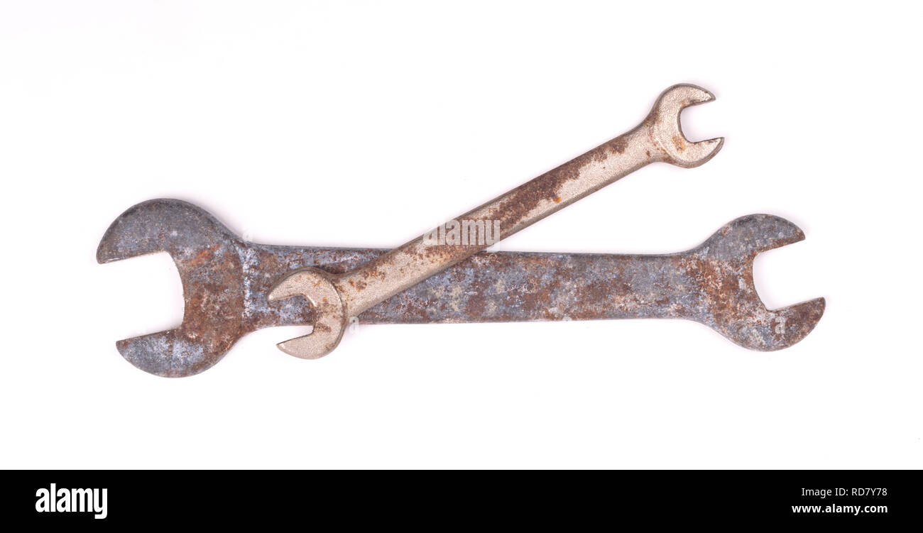 Old wrenches isolated on a white background Stock Photo - Alamy