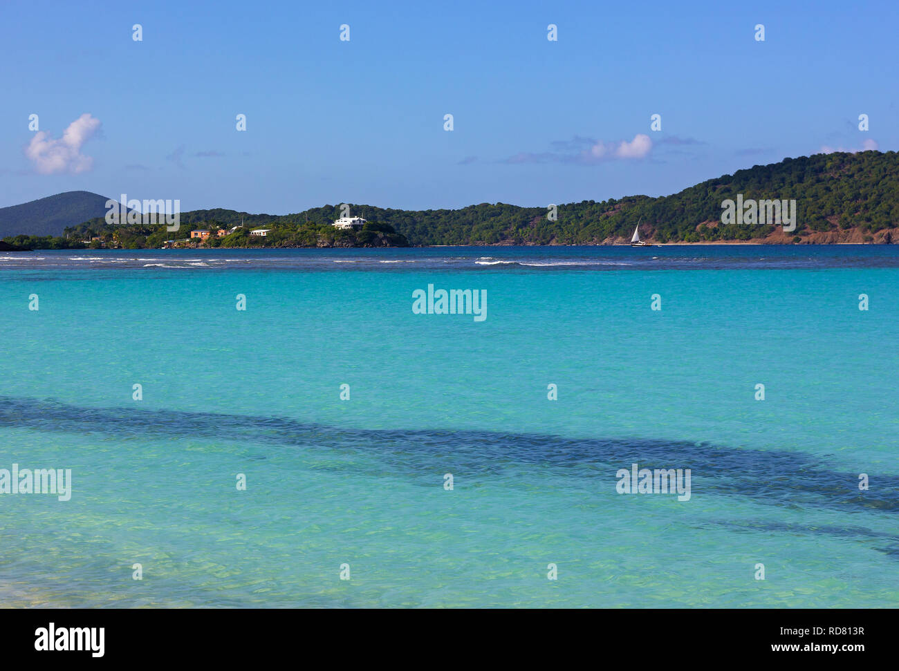 The azure waters of the Caribbean Sea near the island of St. Thomas ...