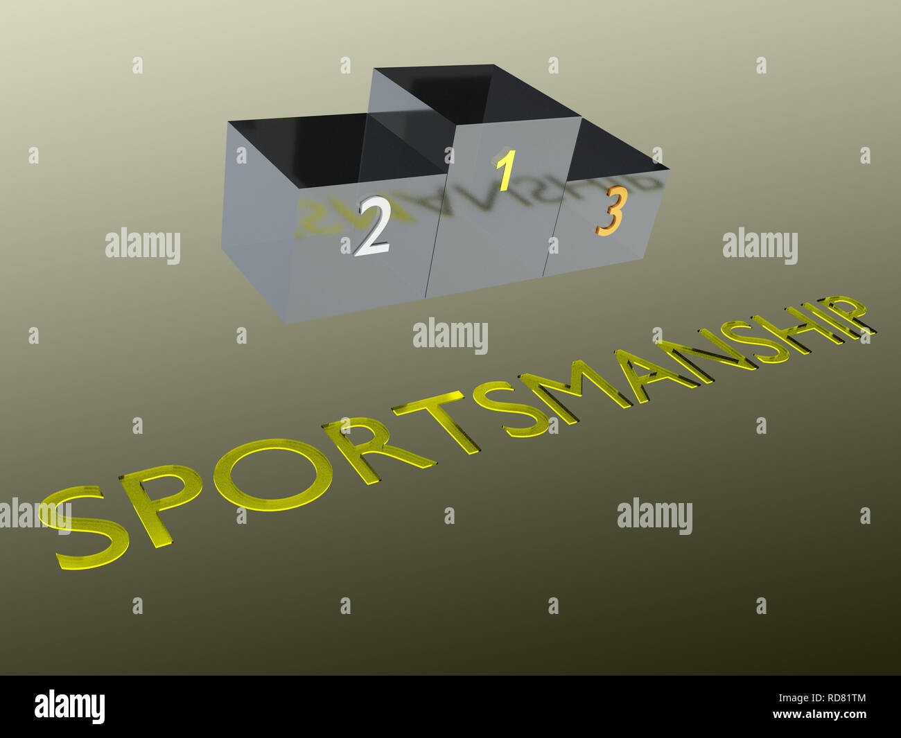 3D illustration of SPORTSMANSHIP title with a podium as a background ...