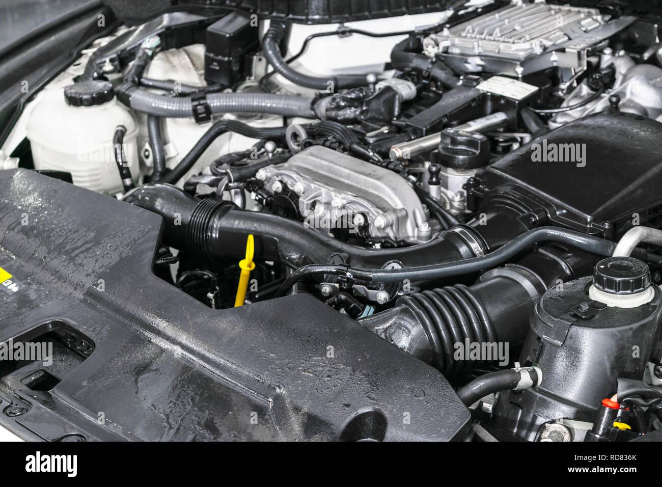 Car engine. Car engine part. Close-up image of an internal combustion ...