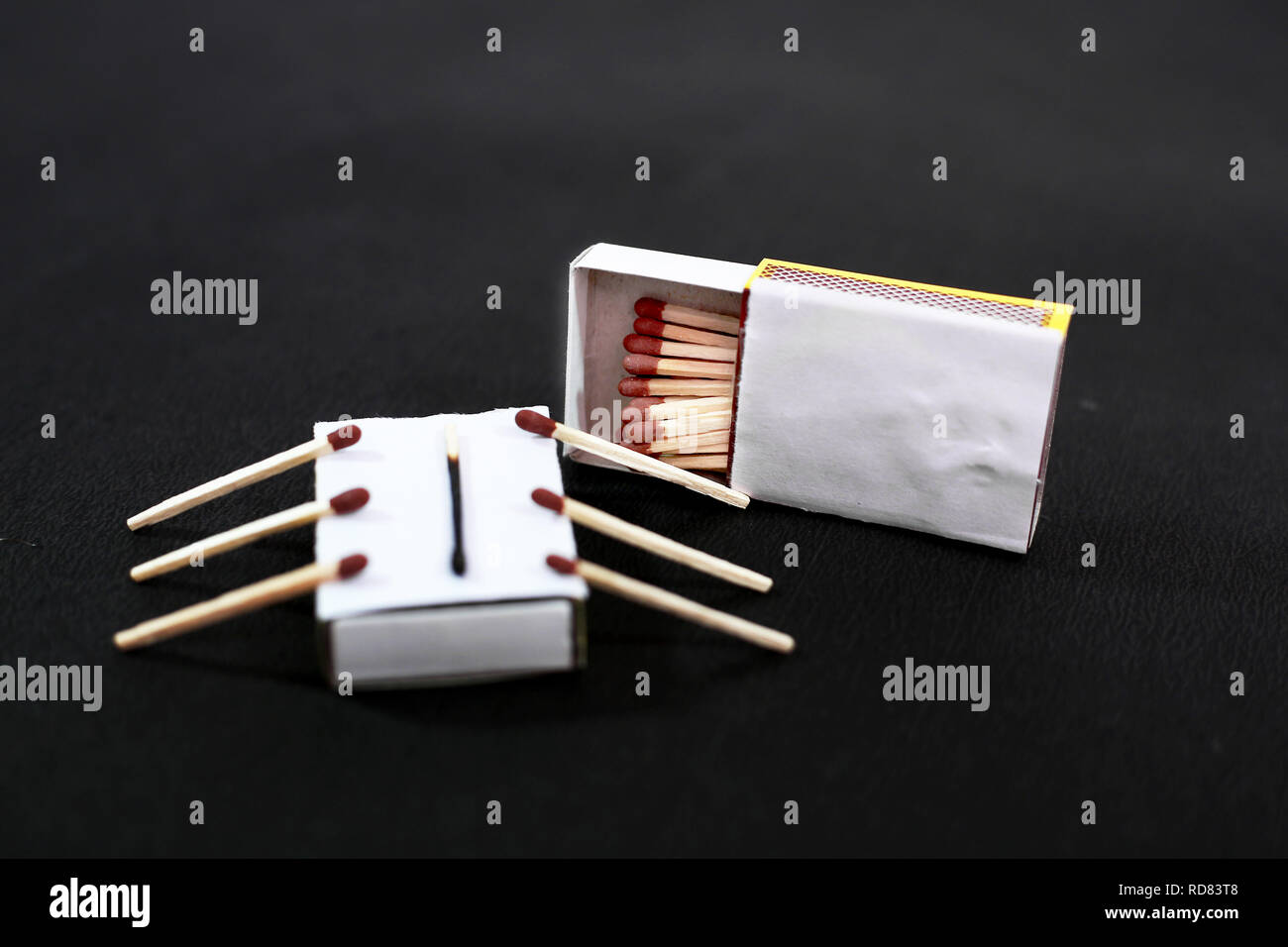 Picture of matchstick design with matches box. Isolated on the white ...