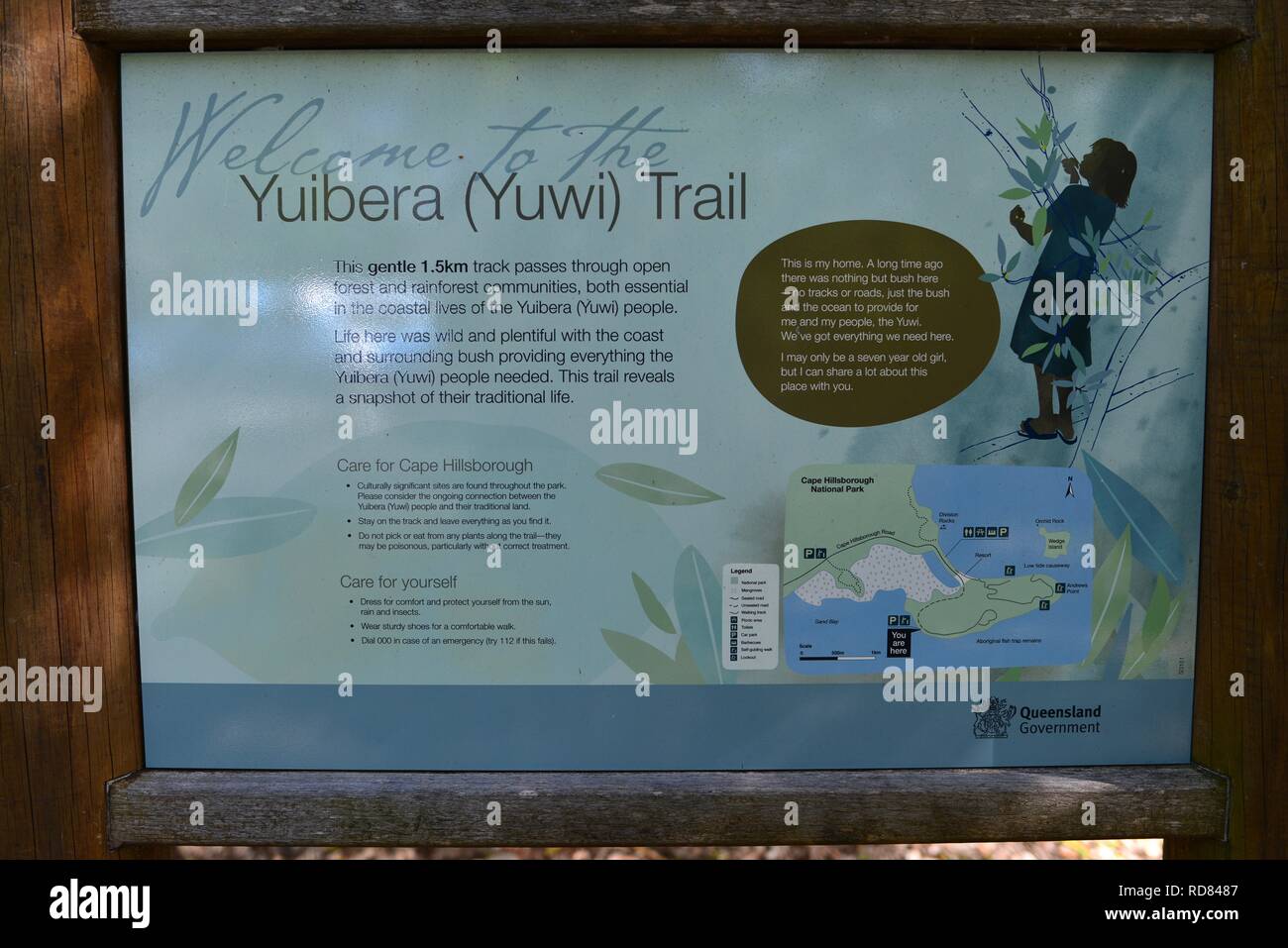 Yuibera Yuwi trail sign at Cape Hillsborough National Park, Queensland ...