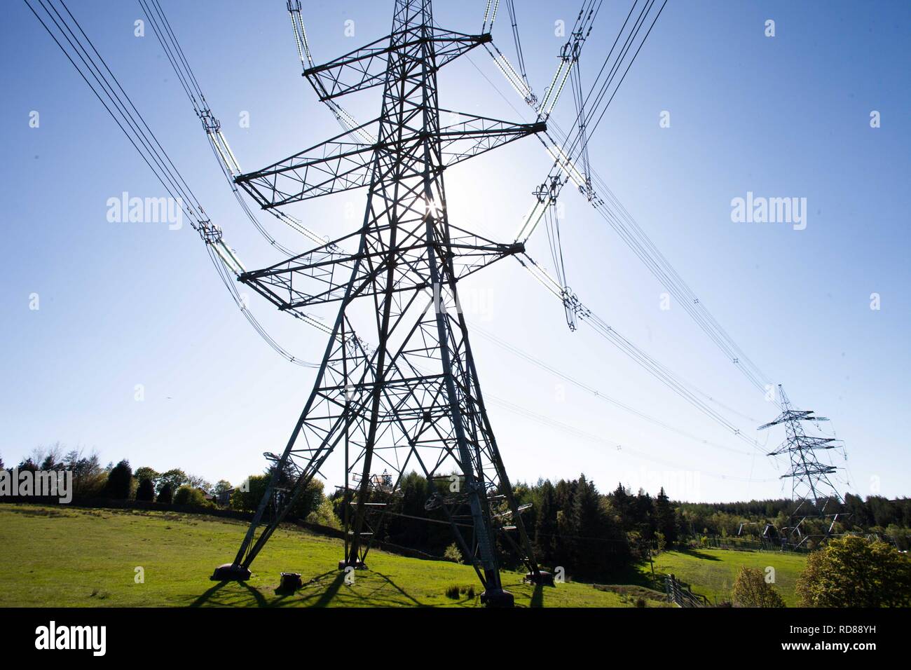 Dramatic view of existing power lines and pylons prior to them being ...