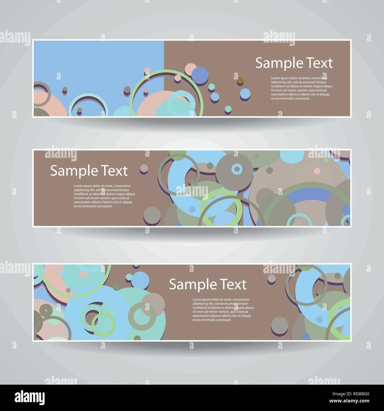Colorful Vector Set of Three Header Designs with Dots, Circles, Rings ...