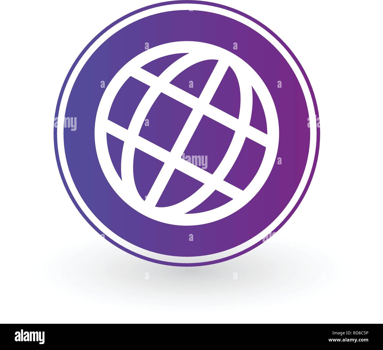 Globe world icon in purple circle. Minimalistic design. Vector ...