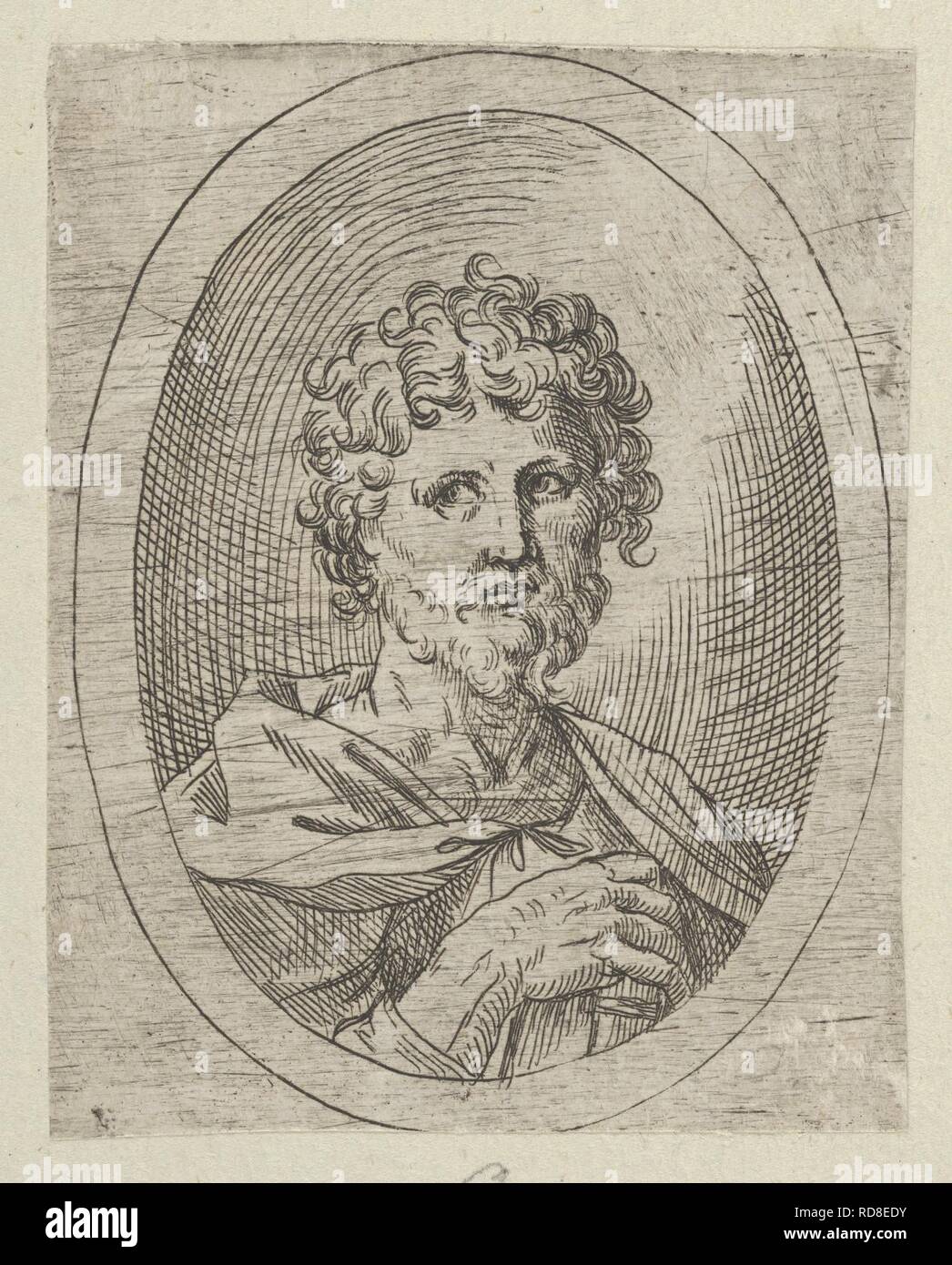 An apostle with a short beard holding a closed book, from Christ, the ...