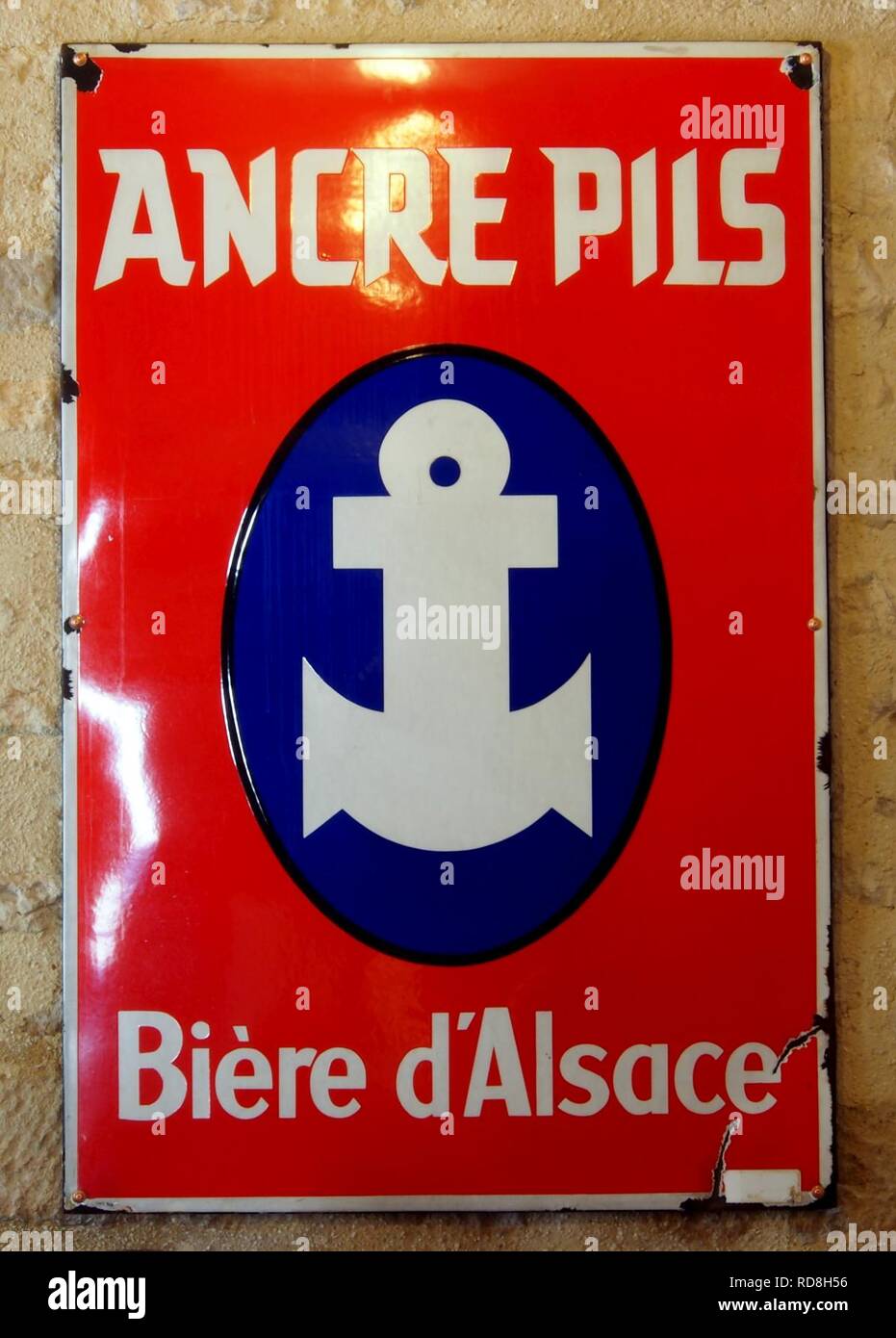 Ancre Pils, Bière d'Alsace, enamel advert at the Musée Européen de la ...