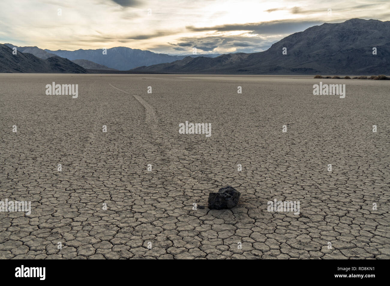 Sailing rocks leave trails in the mud as they move, Racetrack Playa ...