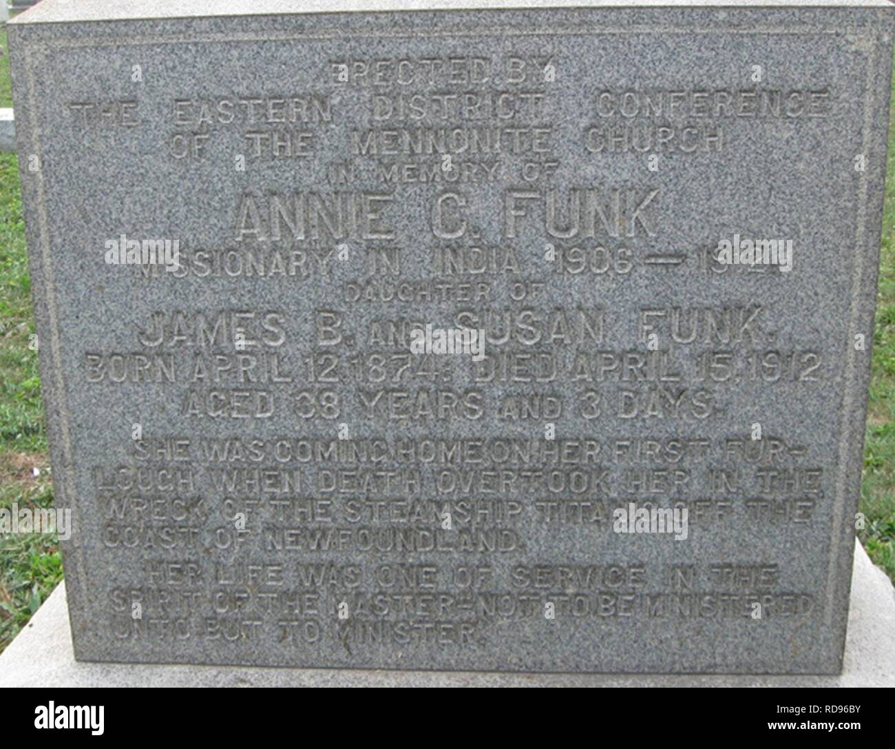 Annie Funk Grave Stone Stock Photo - Alamy