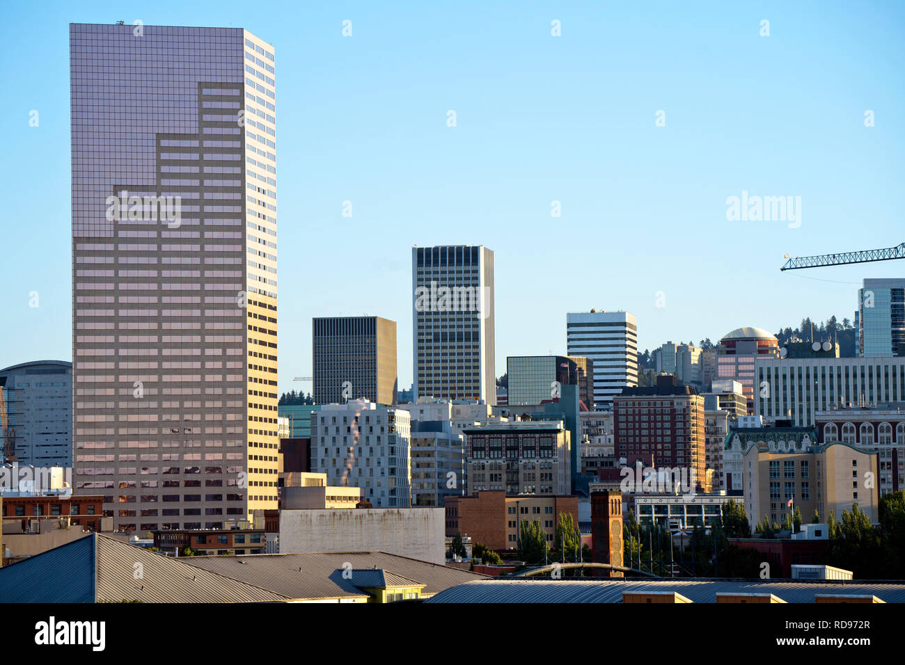 Down Town Portland Oregon with high-rise buildings of businesses ...