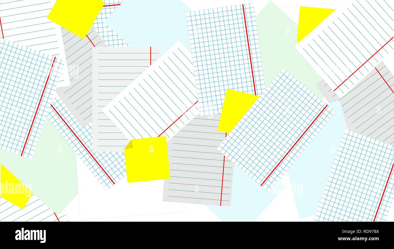 Scattered on the table sheets of paper. Light background. Vector ...