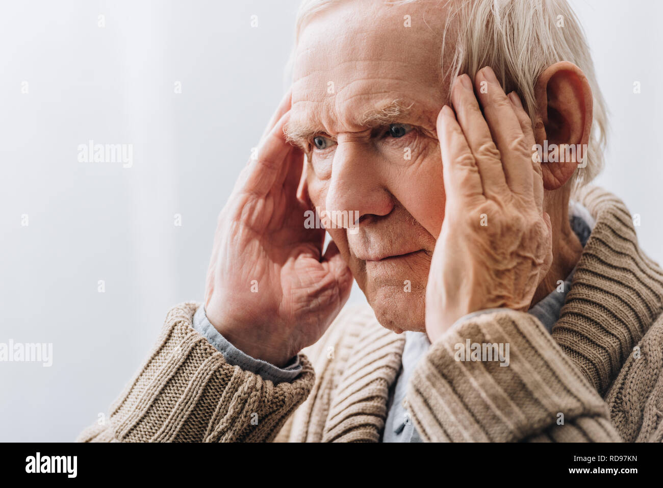 Close up old man headache hi-res stock photography and images - Alamy