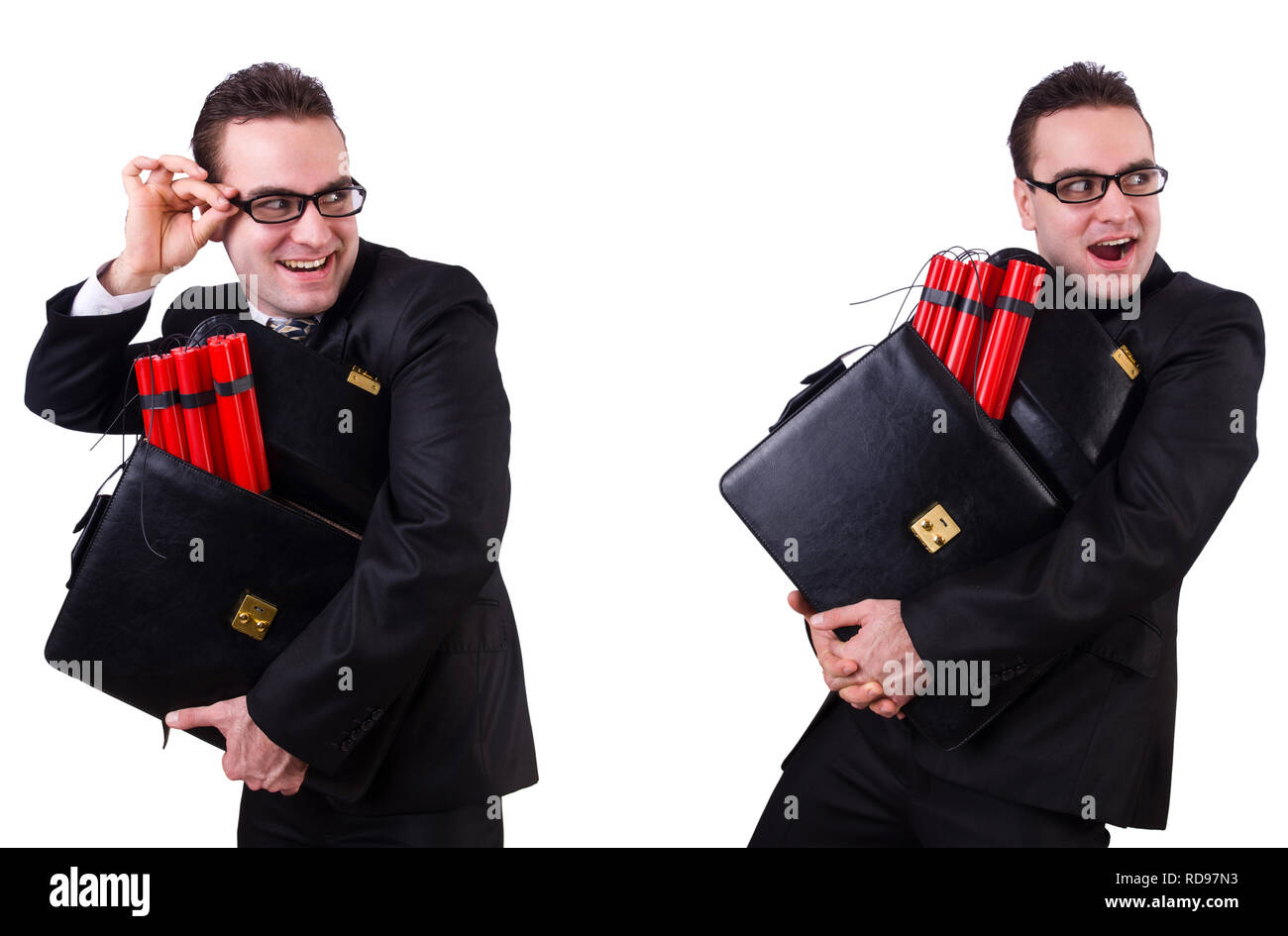 Man with dynamite isolated on white Stock Photo - Alamy