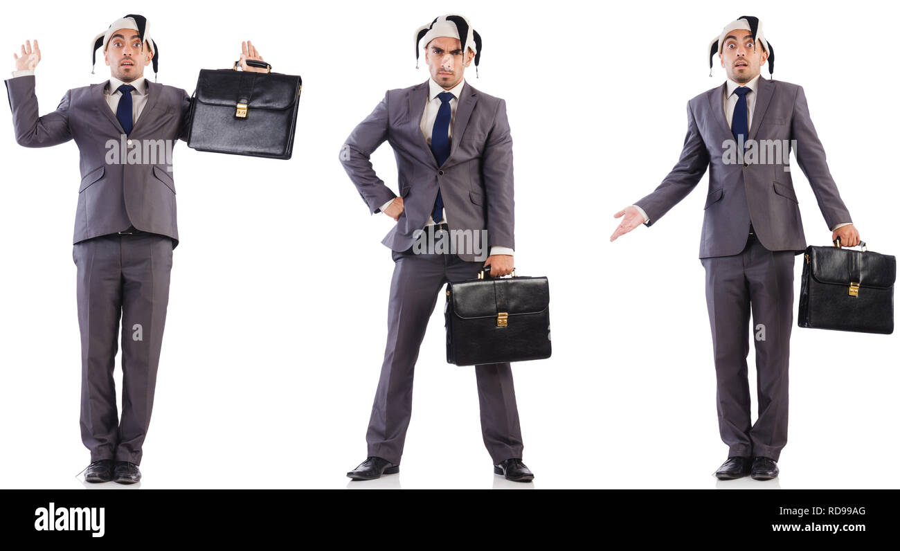 Funny clown businessman with briefcase Stock Photo - Alamy