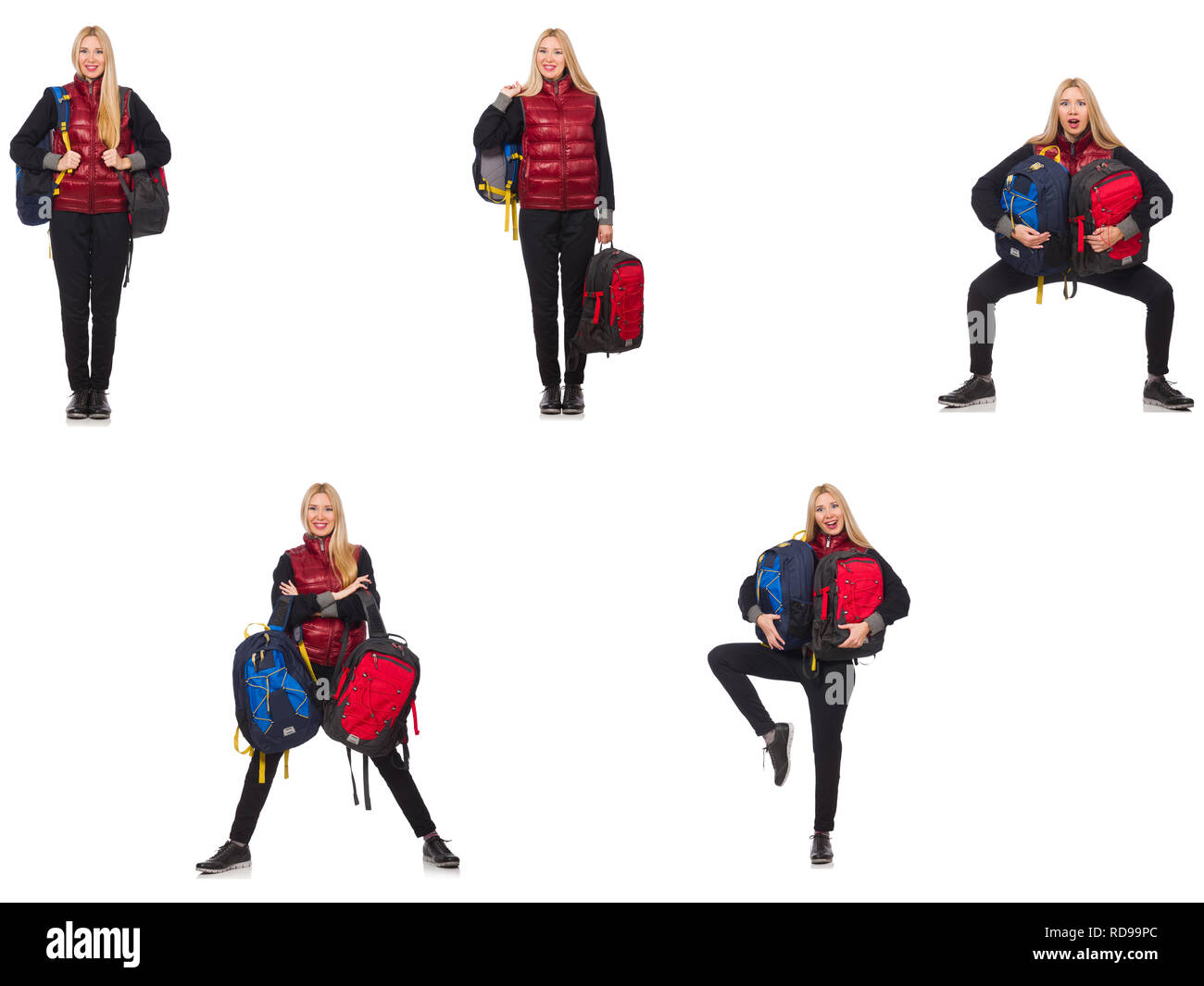 Young woman with backpack isolated on white Stock Photo - Alamy