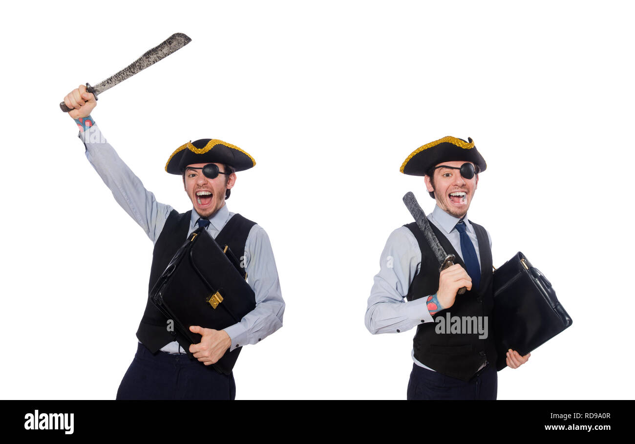 One-eyed man with weapon isolated on white Stock Photo - Alamy