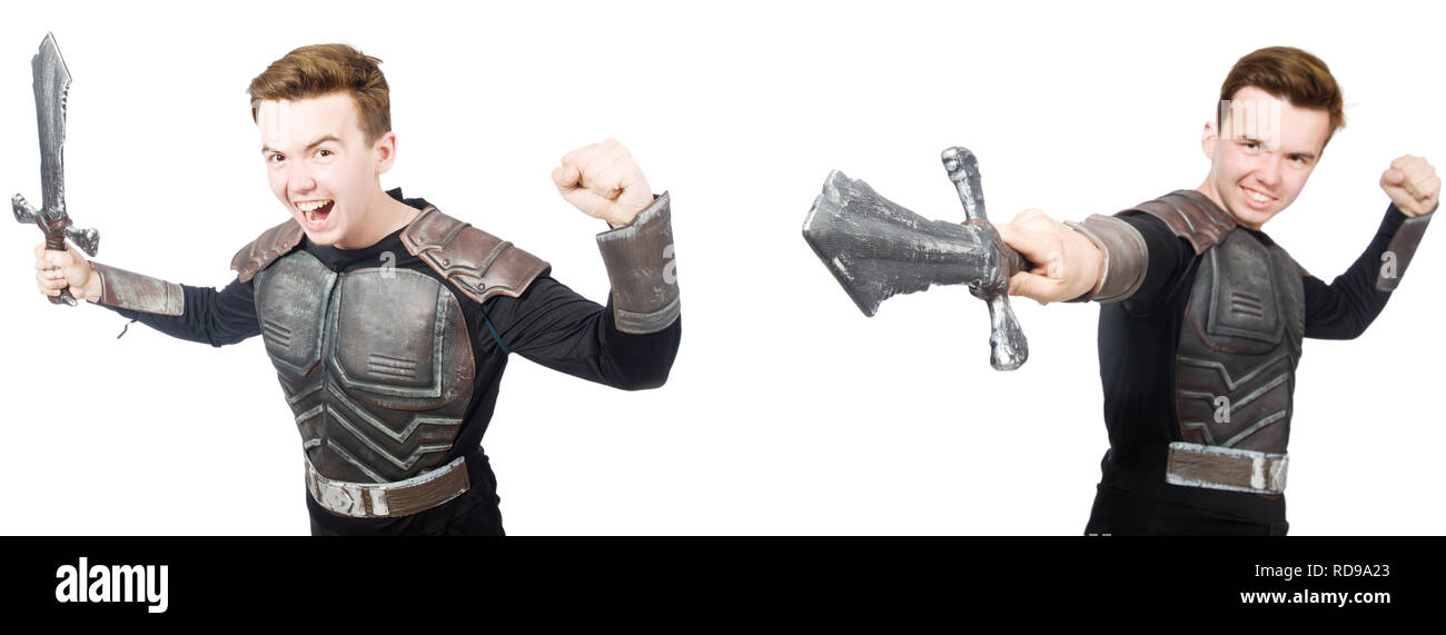 Young funny man in armour suit Stock Photo - Alamy