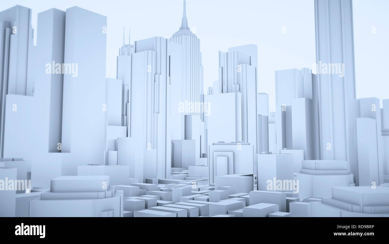 Abstract city render background in white tones Stock Photo - Alamy