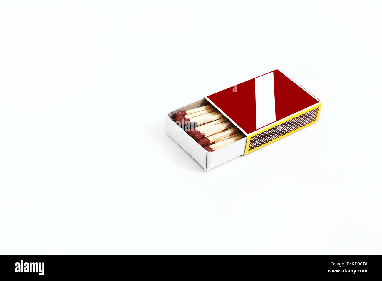 Opened red matchbox. Isolated on the white background Stock Photo - Alamy