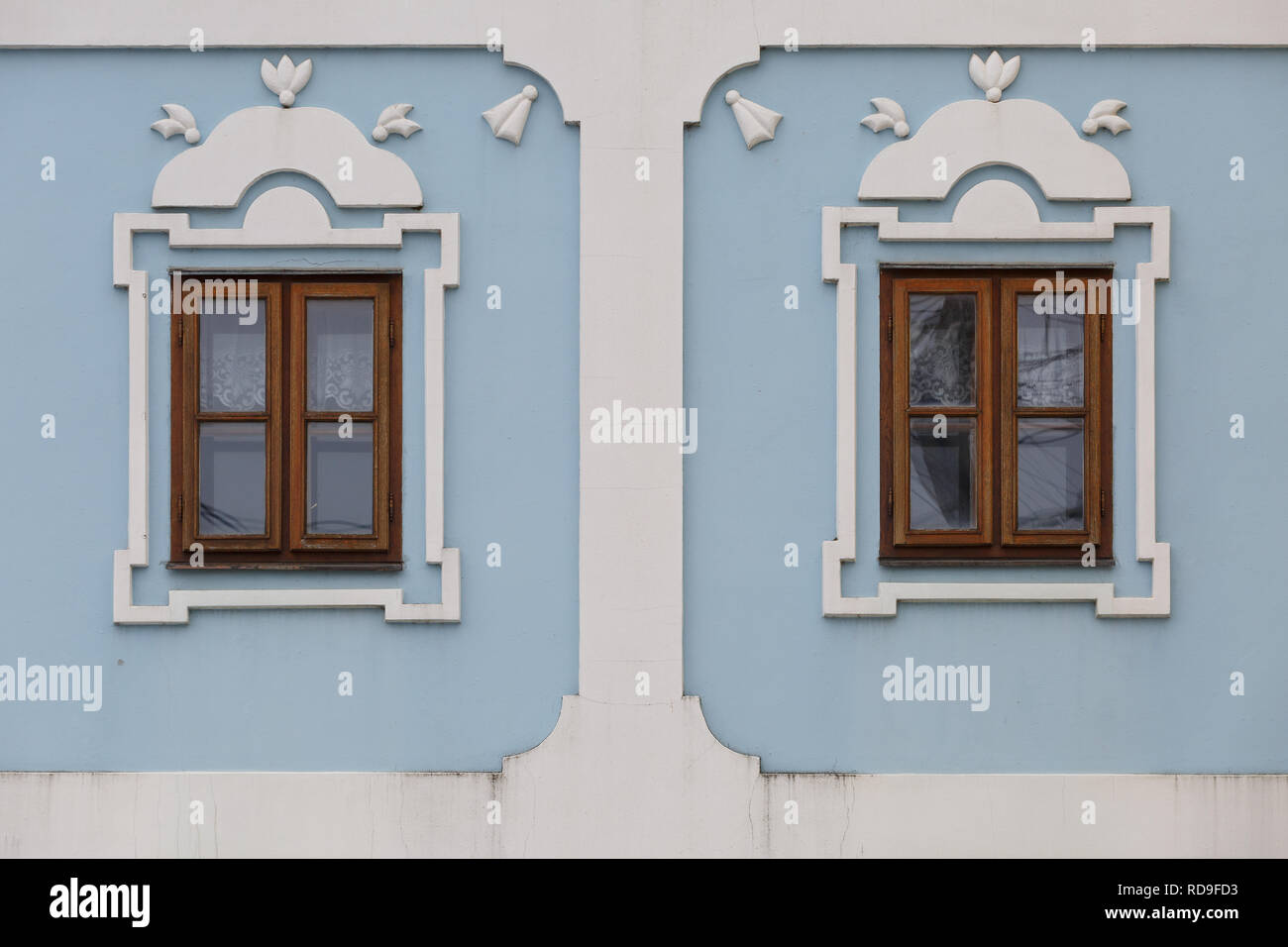 Windows of a traditional house in Valca village, northern Slovakia ...