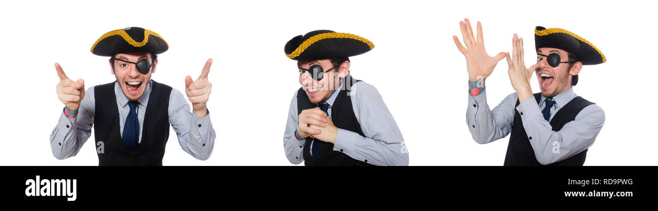 One-eyed man with tricorn isolated on white Stock Photo - Alamy