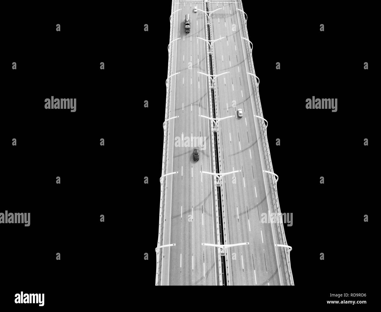 Aerial view of highway in the ocean. Cars crossing bridge interchange ...