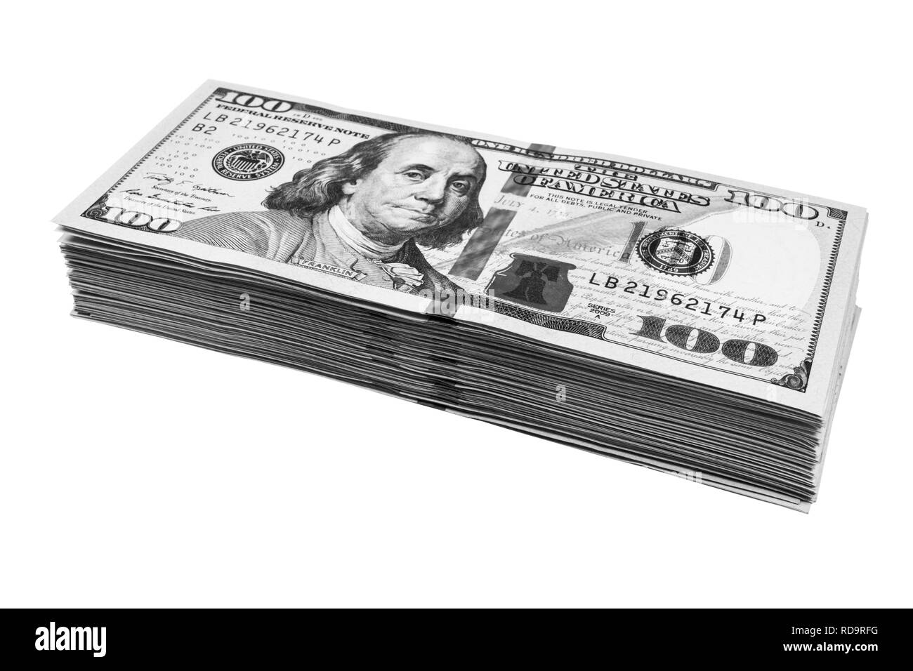 Stack of one hundred dollar bills isolated on white background. Stack ...