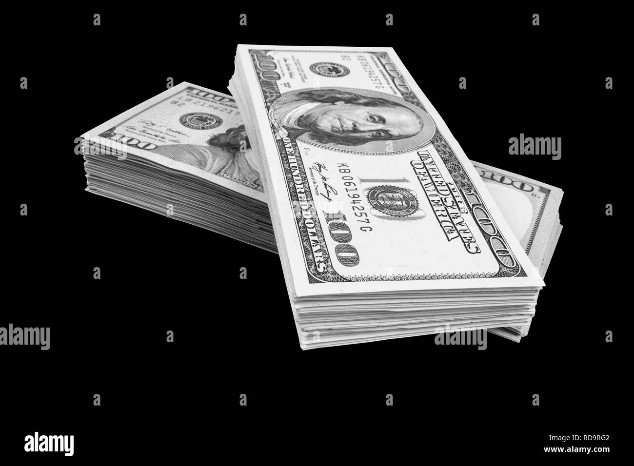 Stack of one hundred dollar bills isolated on black background. Stack ...