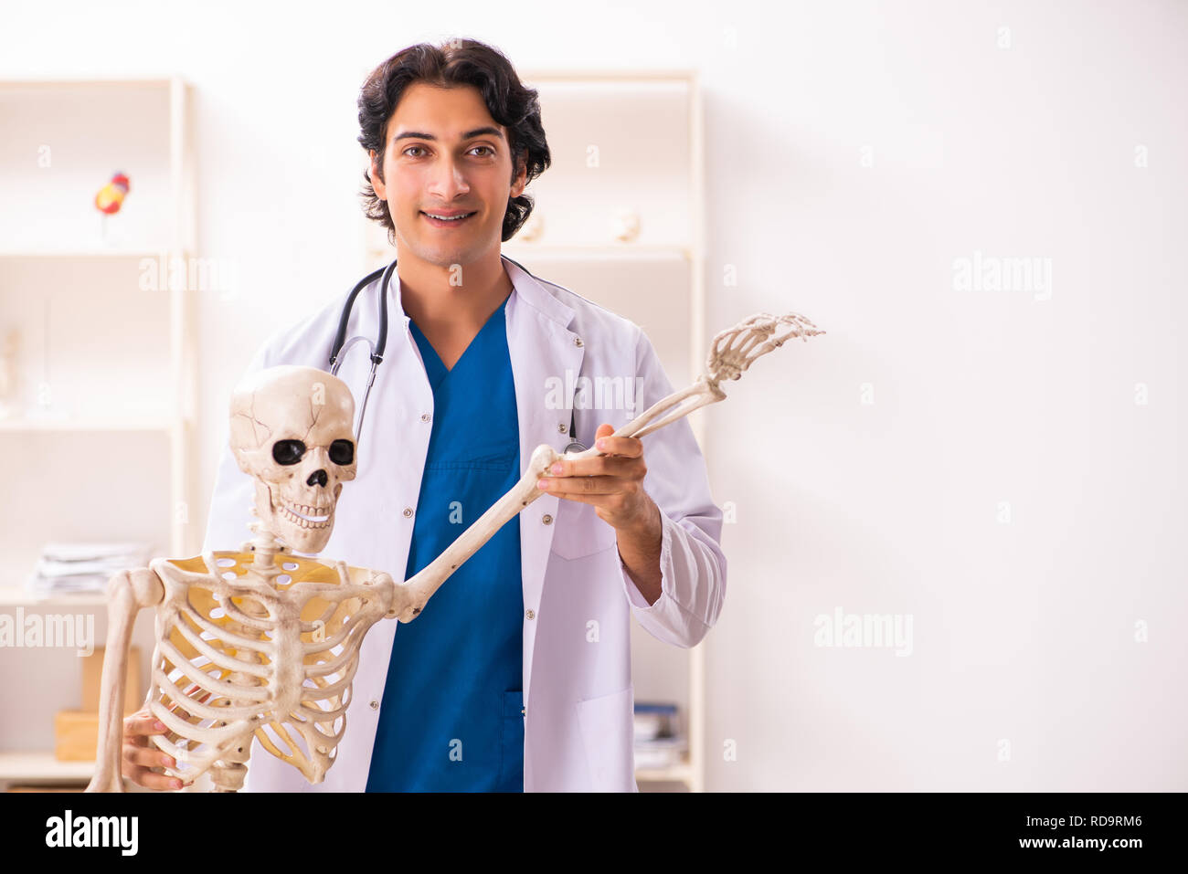 Doctor holding human skeleton model hi-res stock photography and images ...