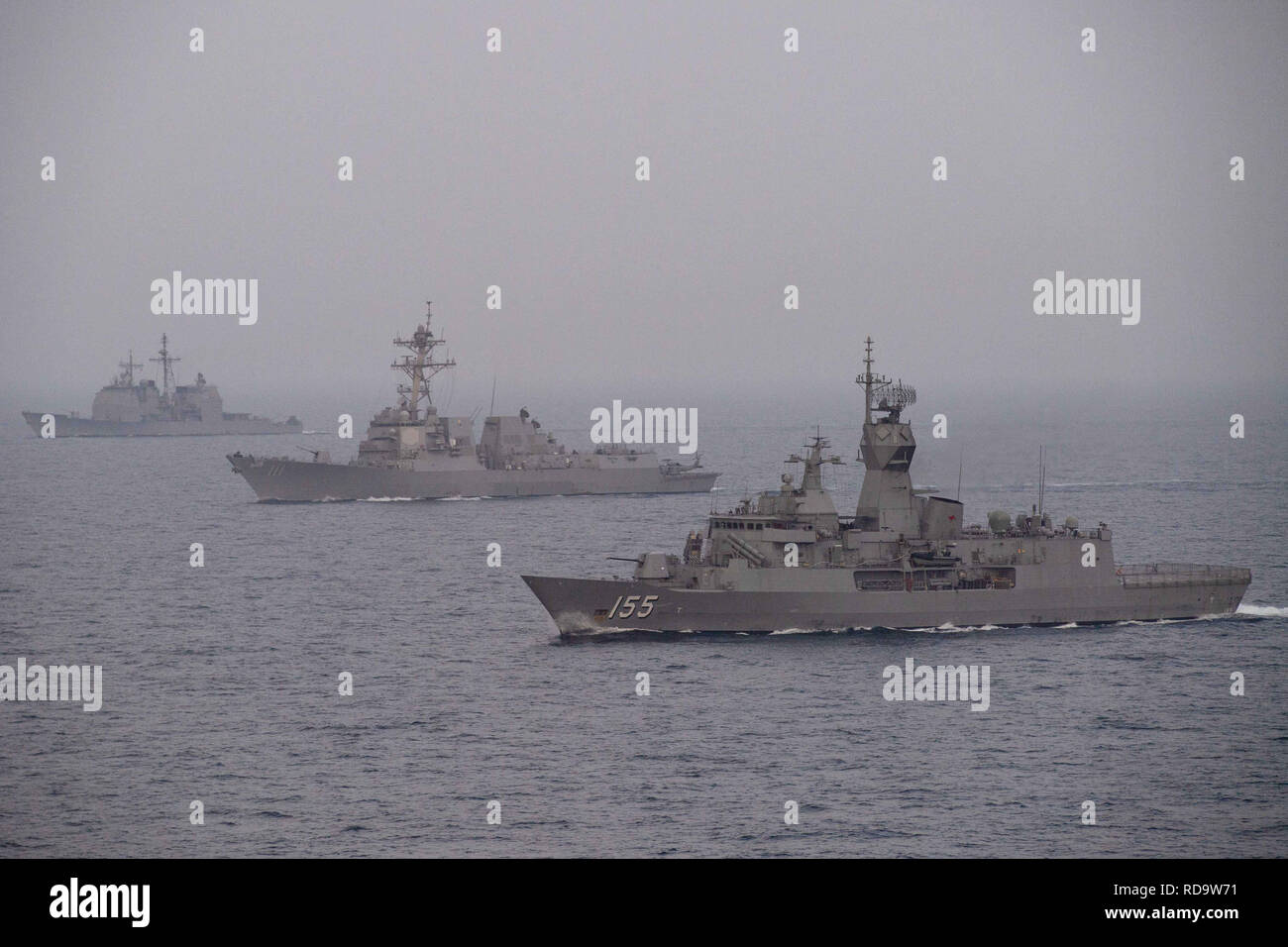 From right to left, the Royal Australian Navy frigate HMAS Ballarat ...