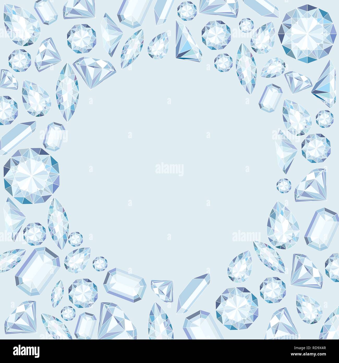 Vector circle frame with diamonds and crystals pastel color background ...