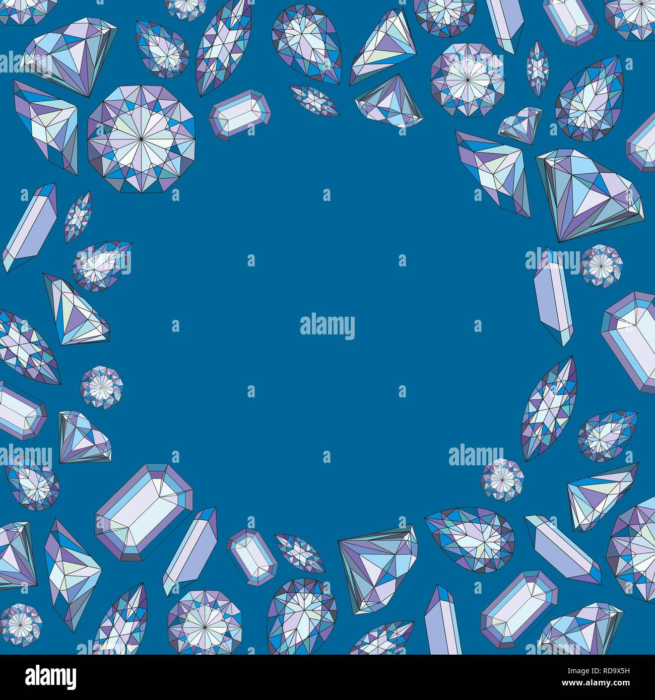 Vector circle frame with diamonds and crystals colorful background with ...