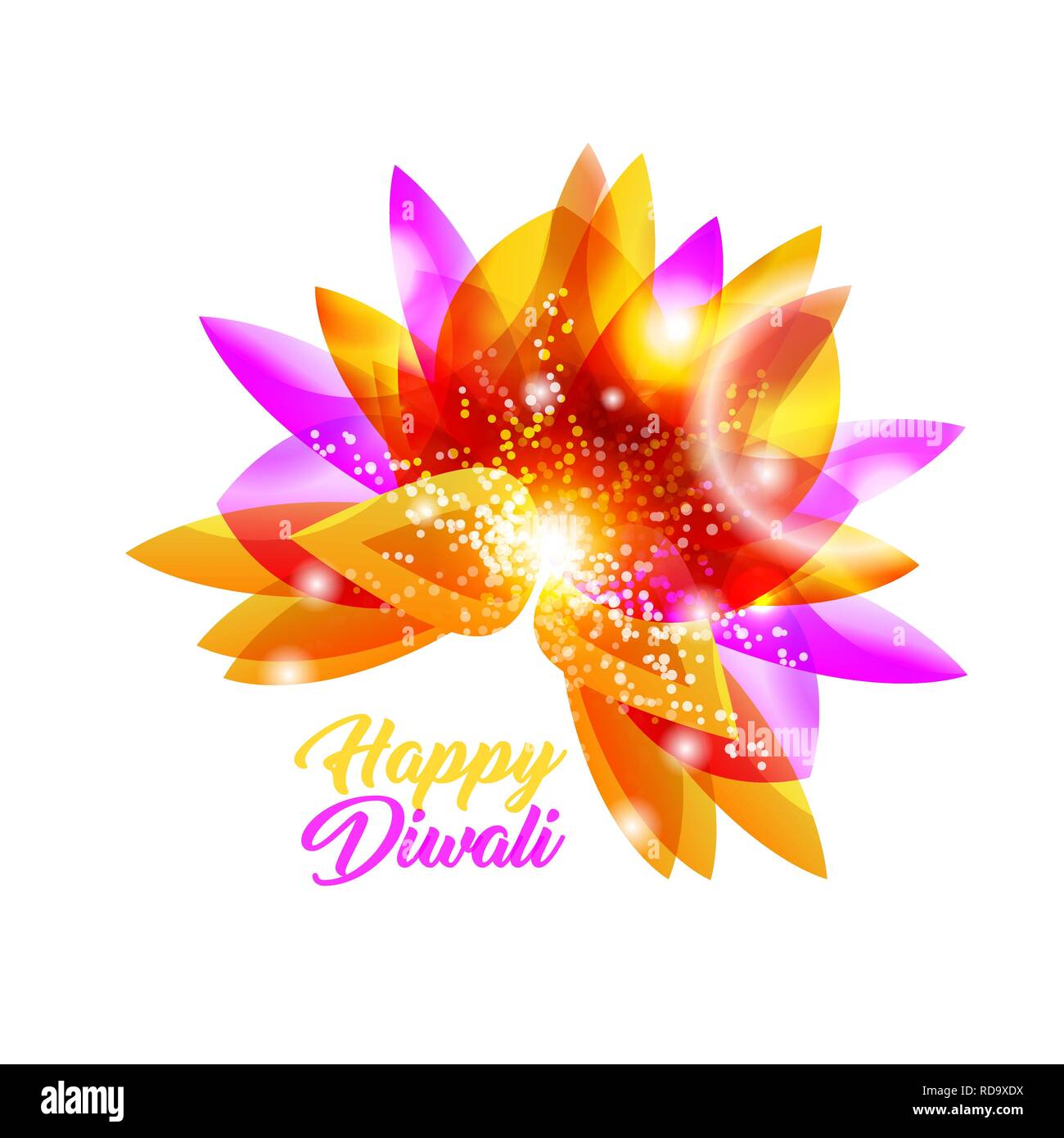 Happy Diwali Indian Vector Flower. Pink, Yellow and Orange Shiny ...