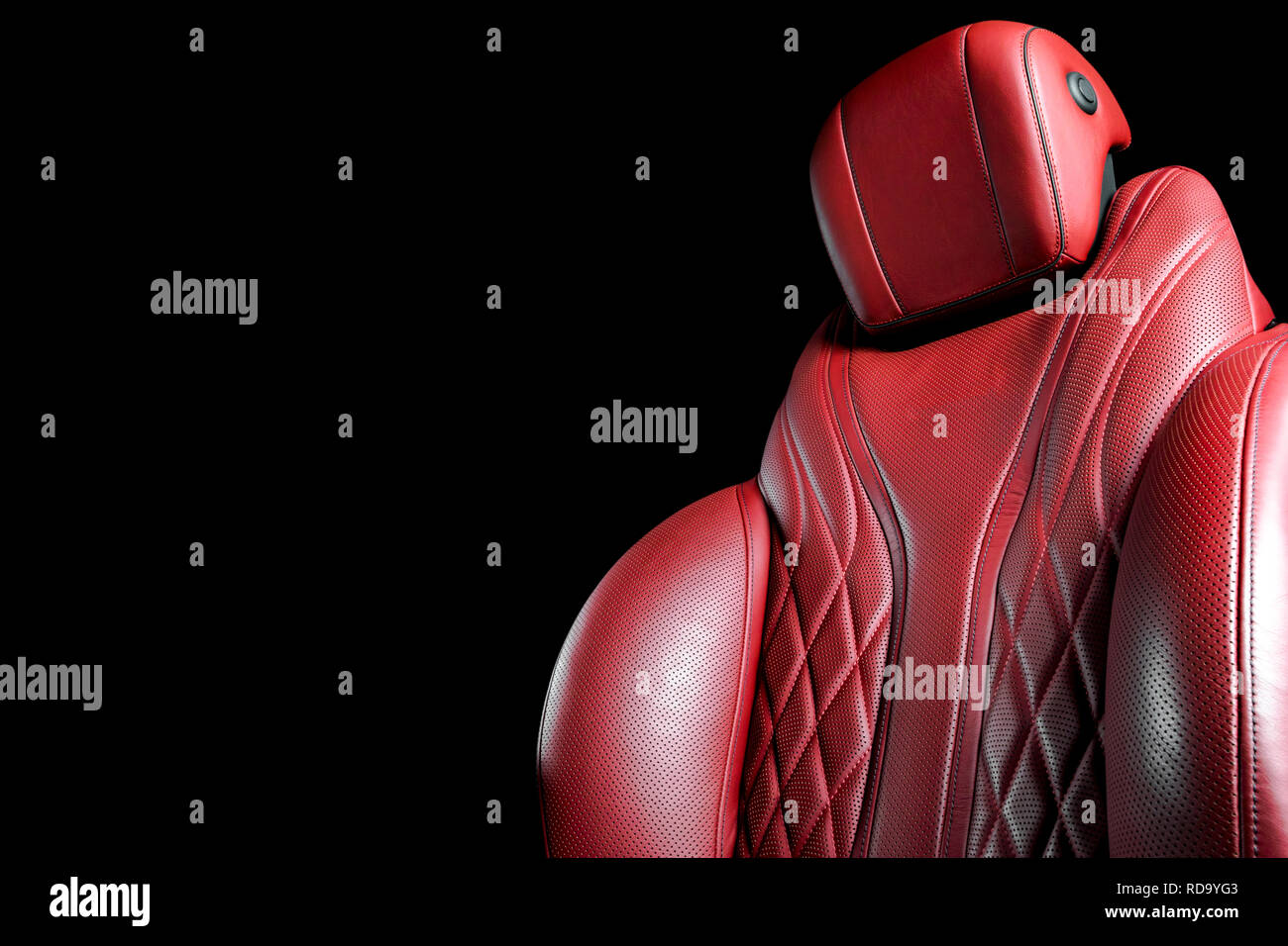 Red leather interior of the luxury modern car. Perforated red leather ...