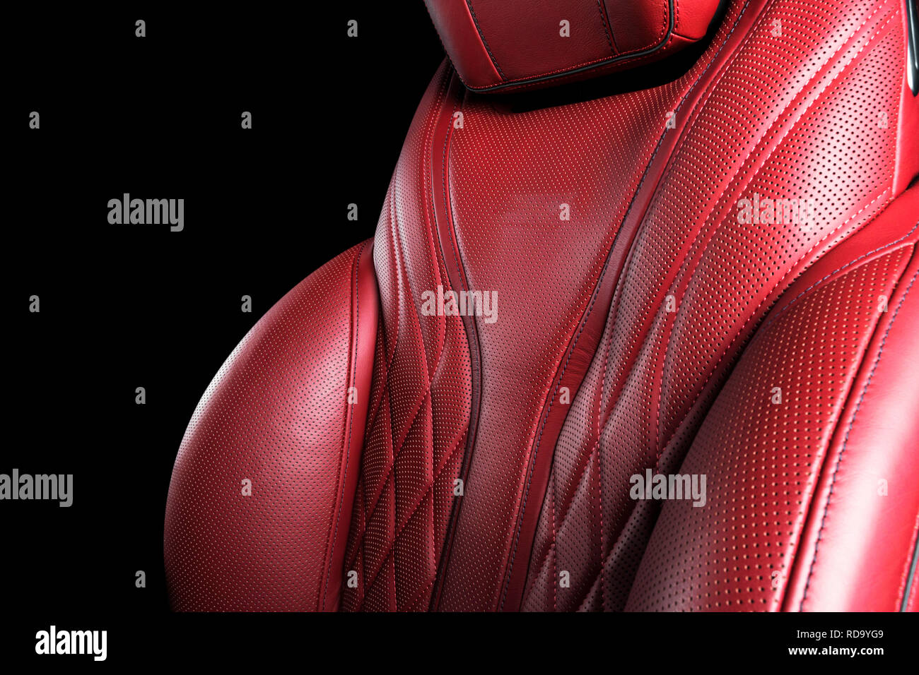 Red leather interior of the luxury modern car. Perforated red leather ...