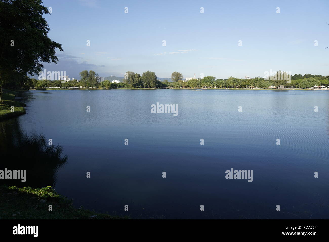 City park with lake Taman Tasik Titiwangsa, Kuala Lumpur, Malaysia ...