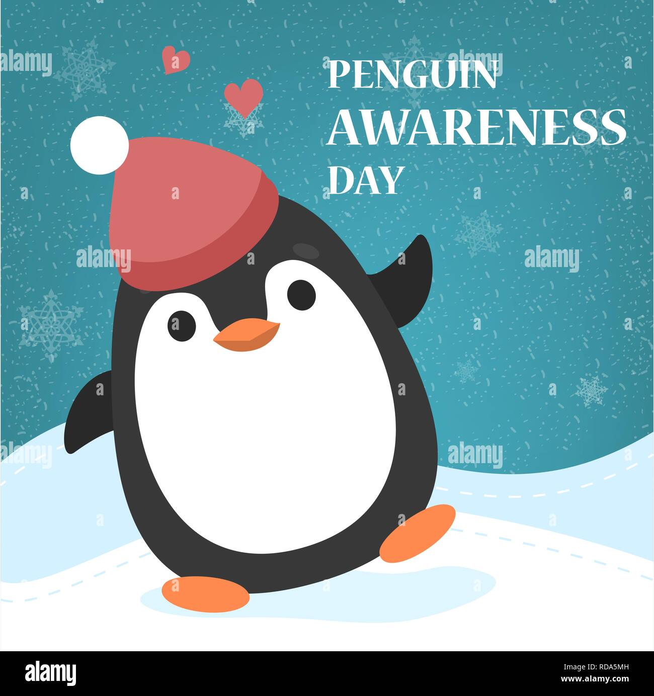 Penguin Awareness Day greeting card. Animal balancing. Banner for ...