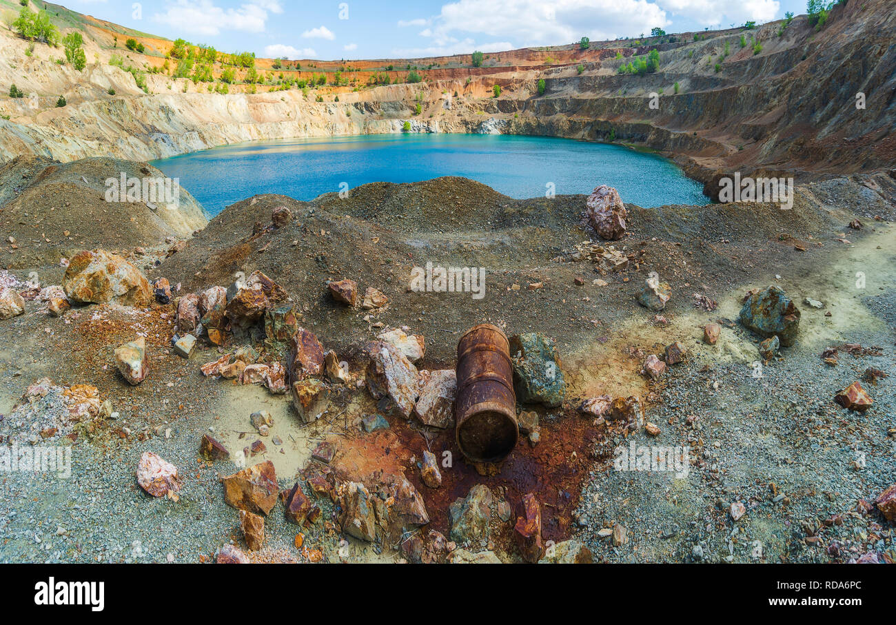 Abandoned cuprum mine in Bulgaria with lake inside Stock Photo - Alamy