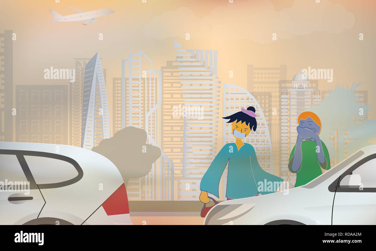 Woman Coughing Pollution Stock Vector Images - Alamy