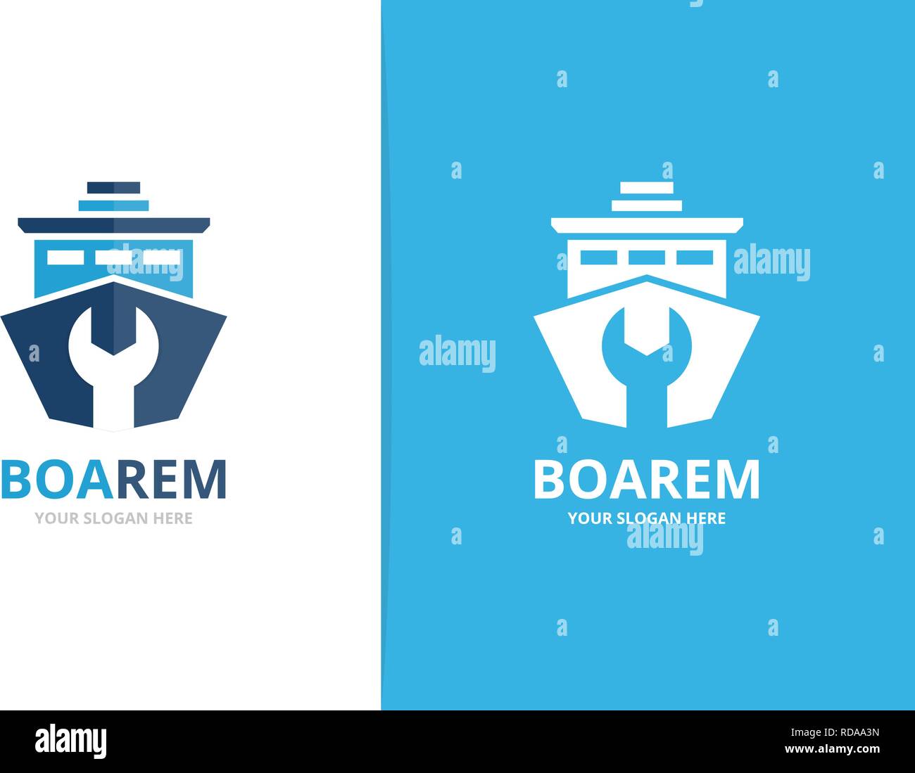 Vector ship and repair logo combination. Boat and fix symbol or icon ...