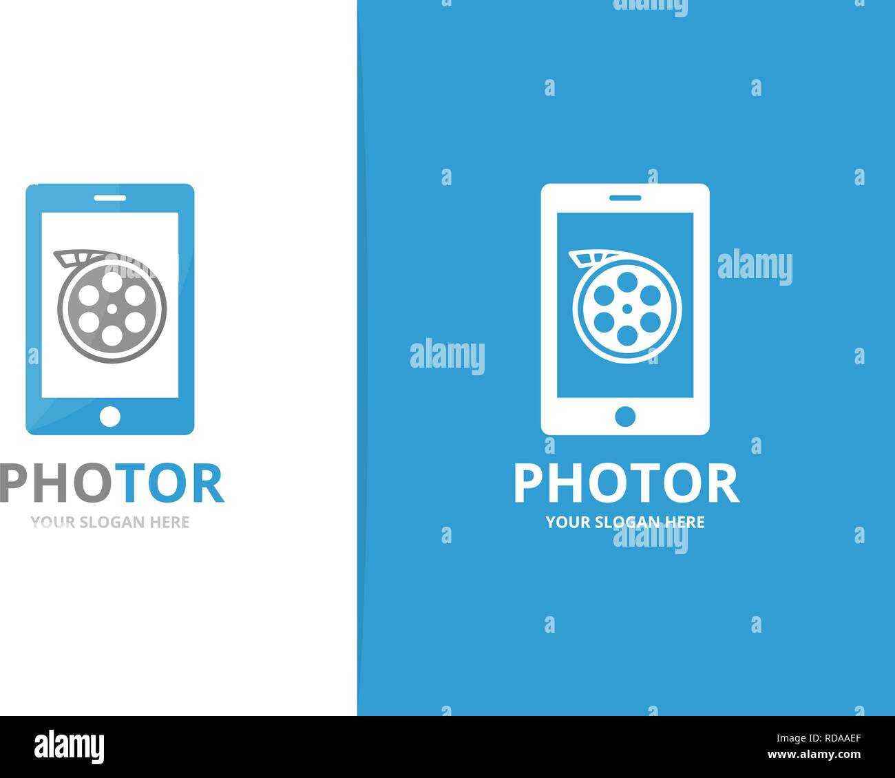 Vector movie and phone logo combination. Cinema and mobile symbol or ...